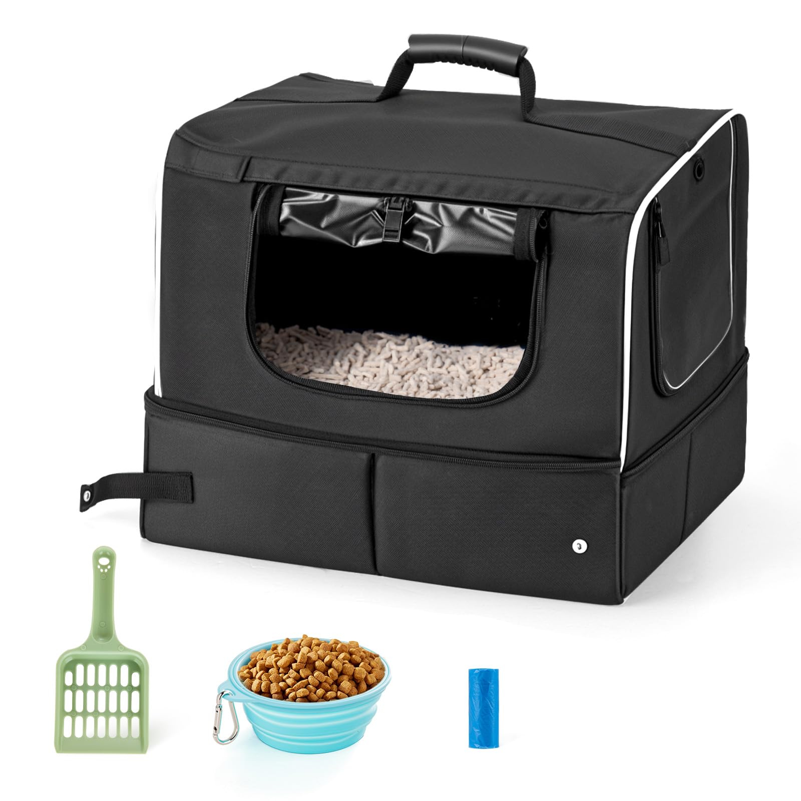 NOVOLAB Cat Enclosed Travel Litter Box Kit with Lid Odorless Dustless ...