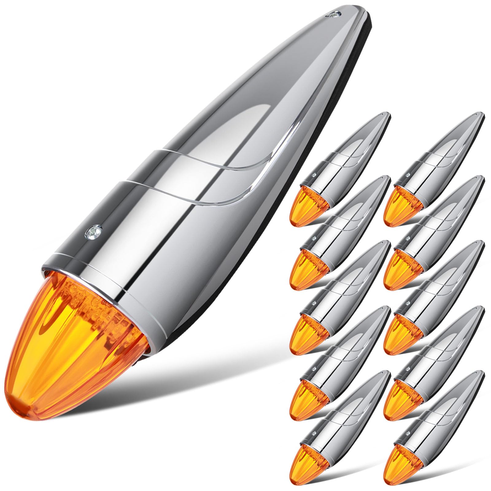 LBRST 13 x 17 LED Chrome Truck Roof Lights Amber Torpedo Cab Marker ...