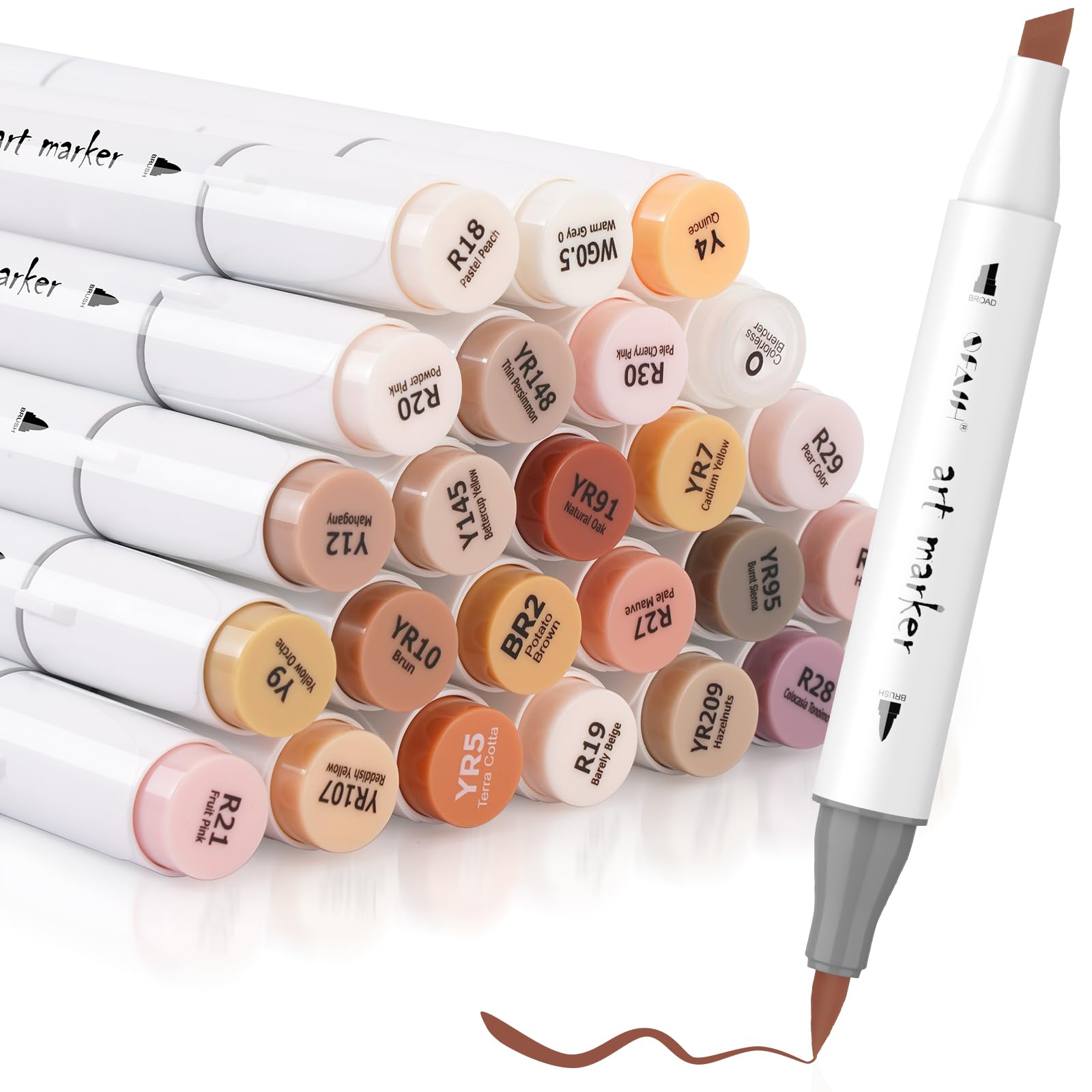 SFAIH Skin Tone Alcohol Markers Brush Tip - 25 Portrait Color Markers ...