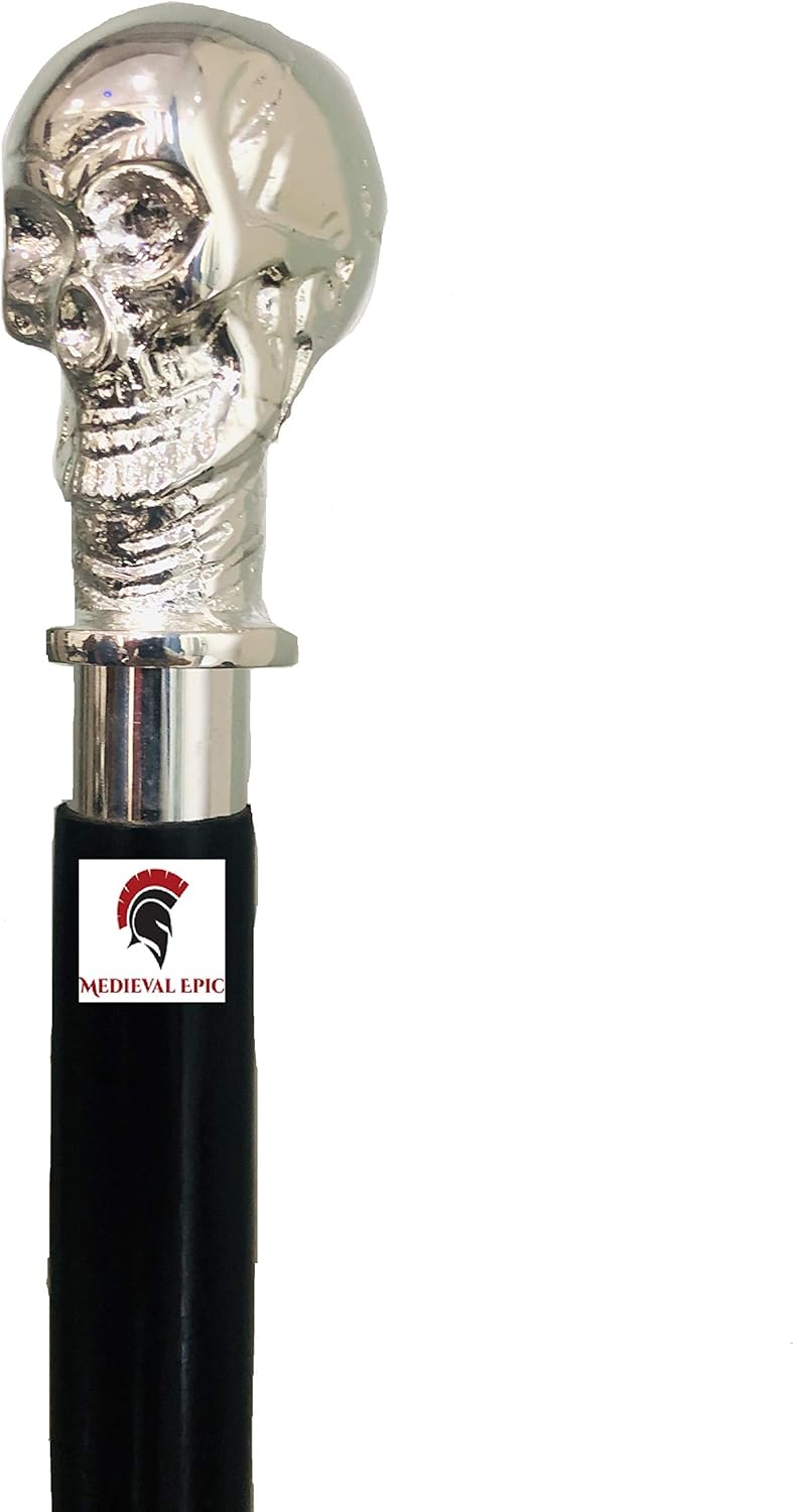 Medieval Epic Brass Walking Stick – Skull Head Wooden Cane – BigaMart