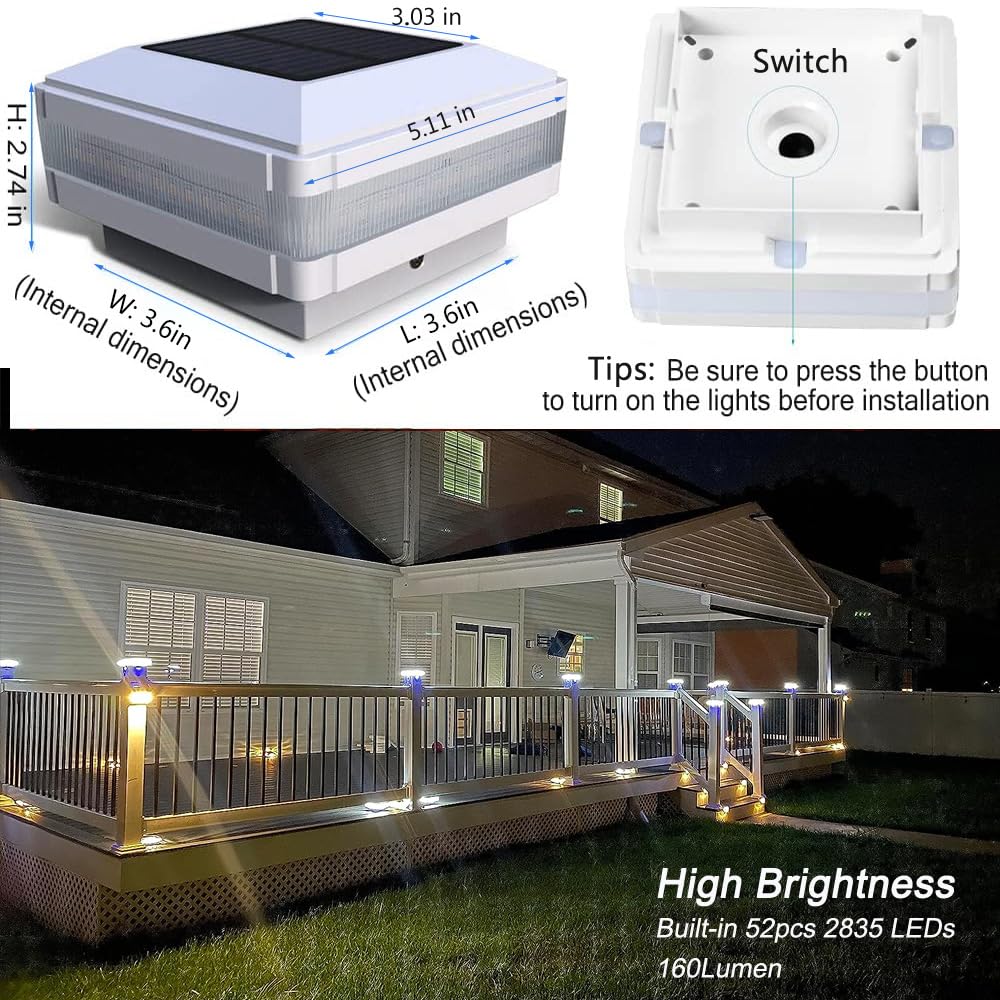 Mua Sumaote 4x4 Solar Post Cap Light, 52 LEDs 160 Lumen Post Solar ...