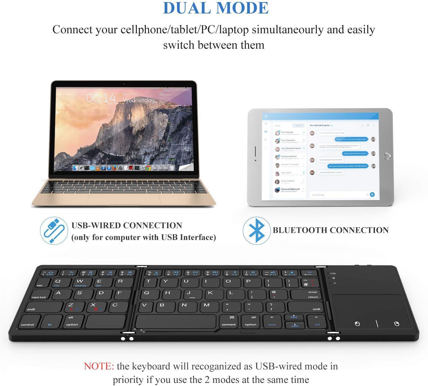 Folding Bluetooth Keyboard, Jelly Comb B003B Rechargeable USB Wired ...