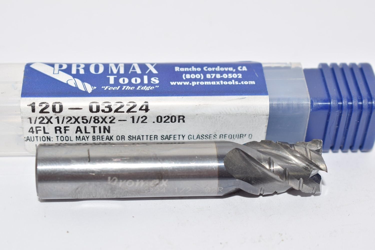 Promax 1/2" x 1/2" x 2-1/2" 4-Flute x 5/8" Flute Length AlTiN Solid Carbide Roughing End Mill ...