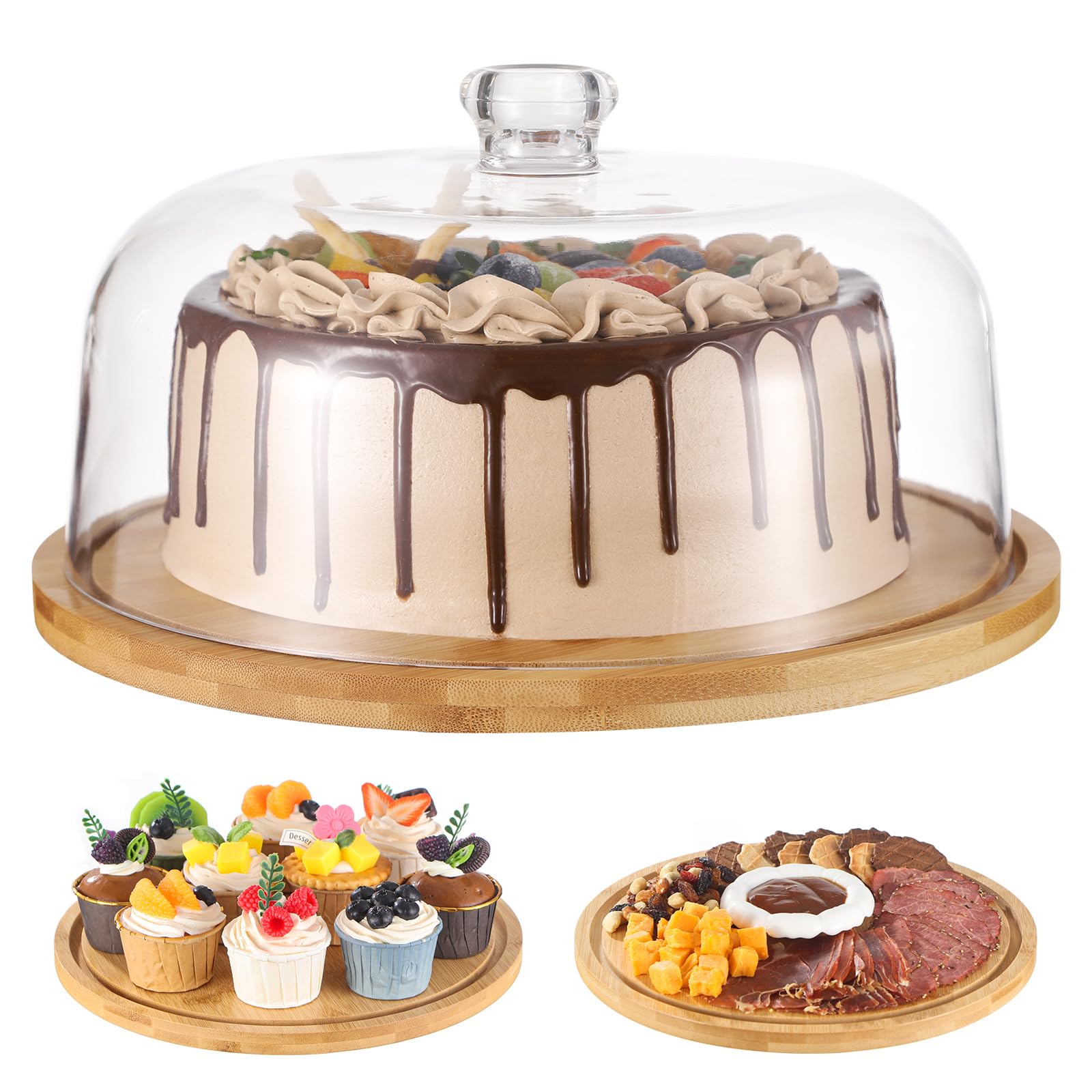 Cake Stand?Bamboo Dessert Stand with Lid?Clear Pastry Stand with ...
