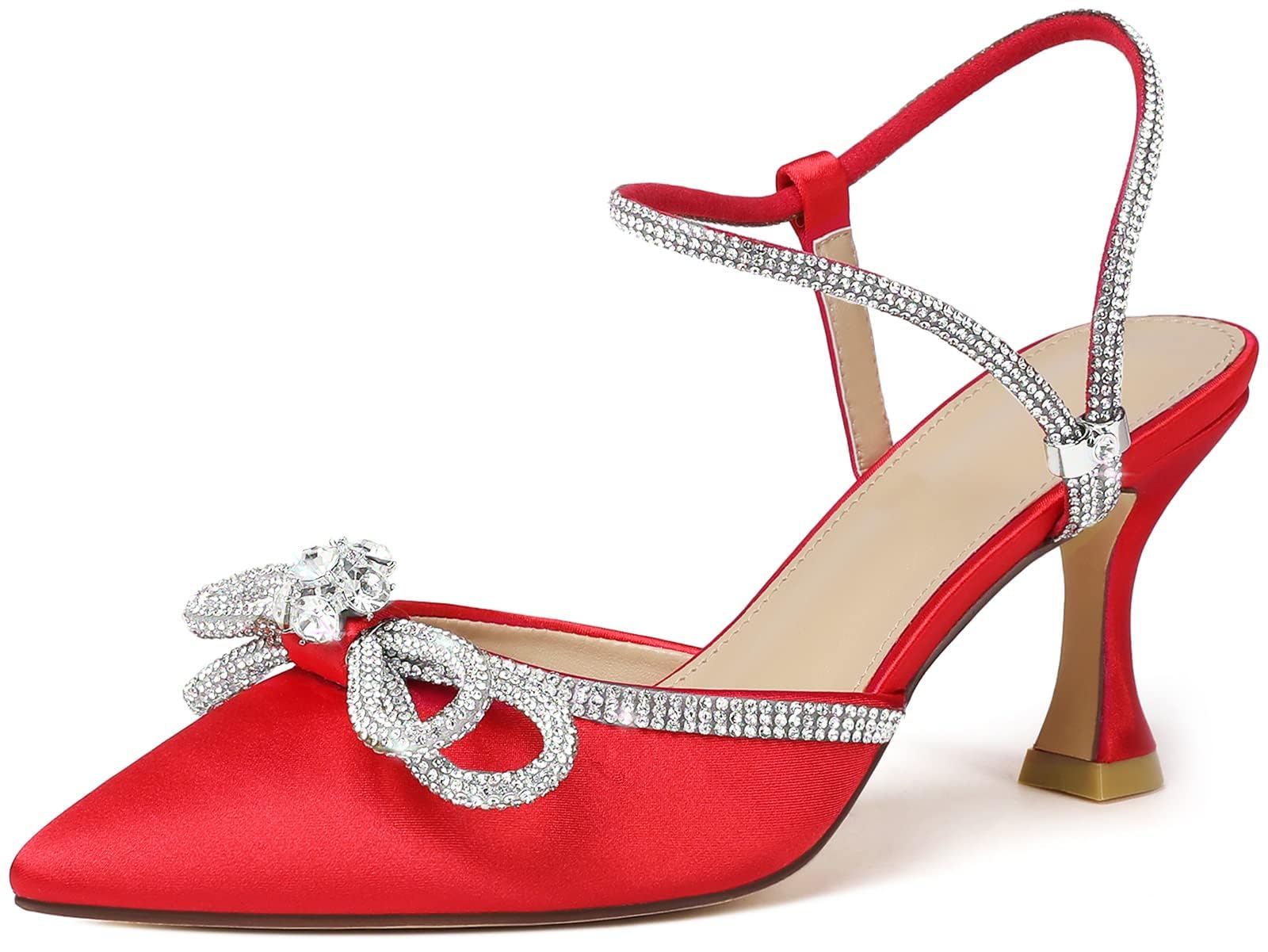 Susanny Red Heels for Women Sexy High Heels with Bow Rhinestone Wedding ...