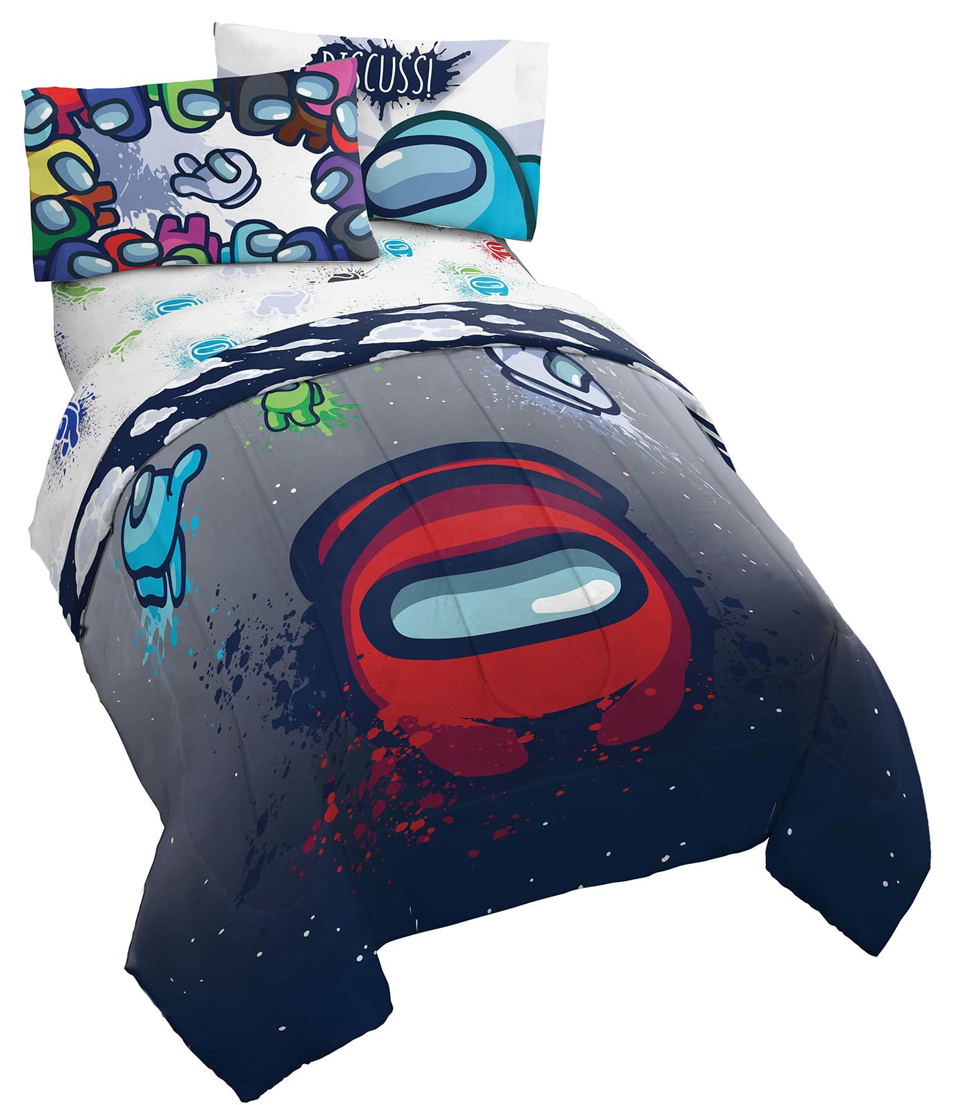 Jay Franco Among Us Space Splatter 5 Piece Full Size Bed Set - Includes ...