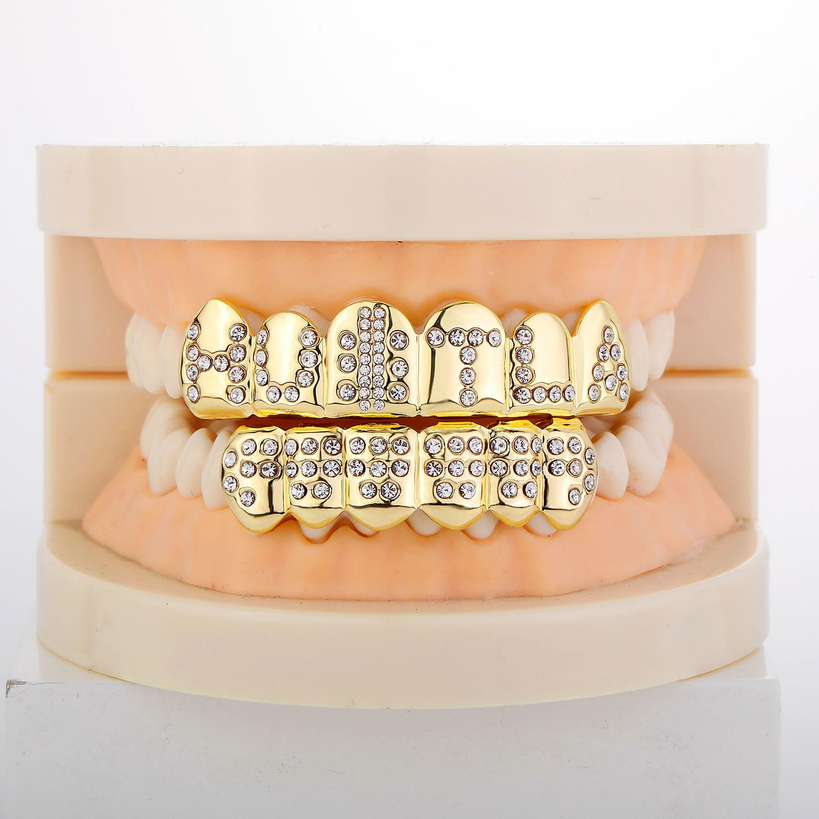 Mua JINAO Gold Grill 14K Gold Plated Iced Out Teeth Grillz Top Bottom ...