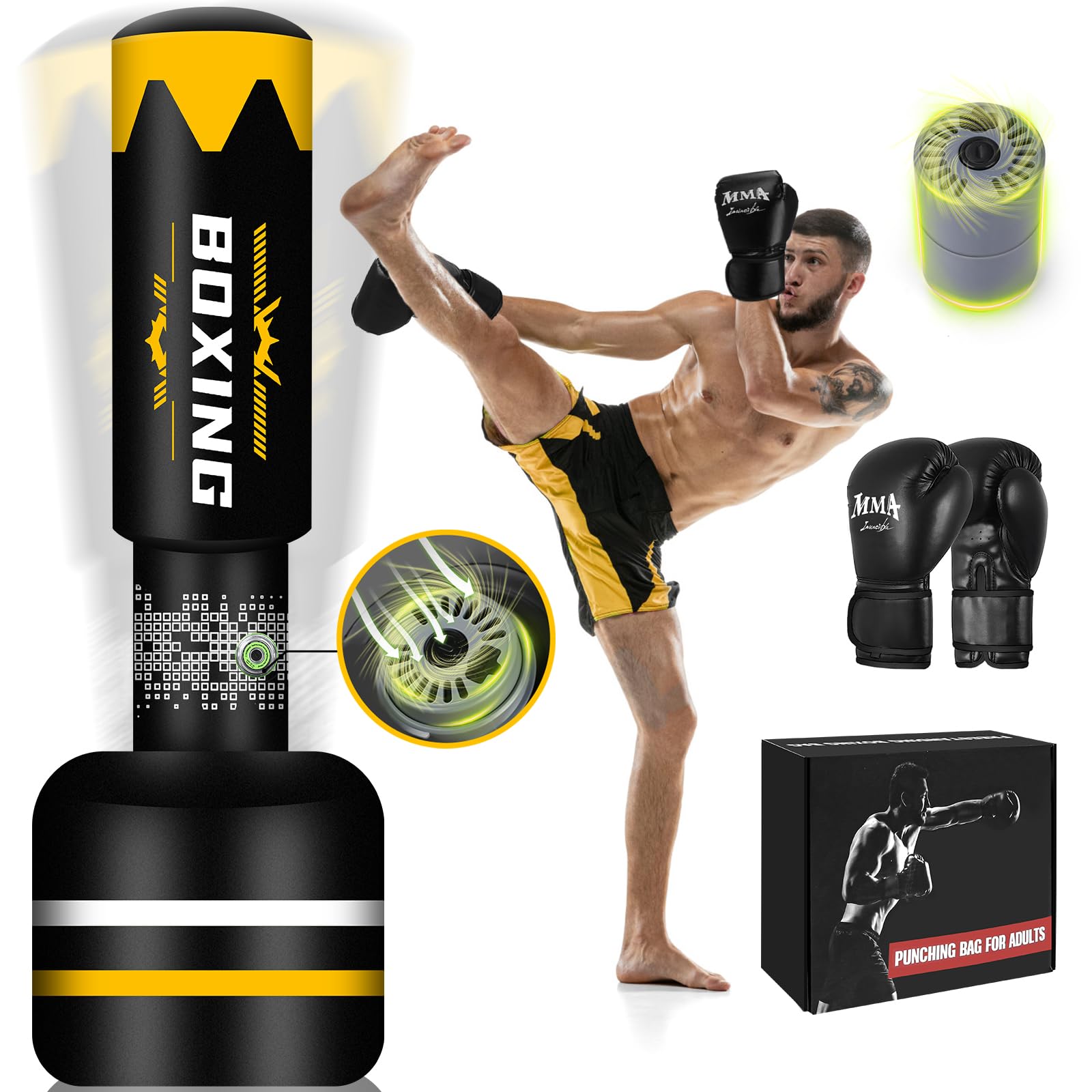 Upgrated Standing Punching Bag for Adults with Automatic Built in Air ...