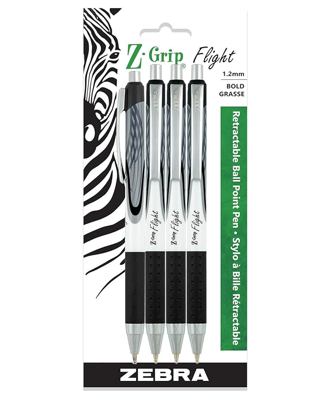 Zebra Pen Z-Grip Flight Retractable Ballpoint Pen, Bold Point, 1.2mm ...