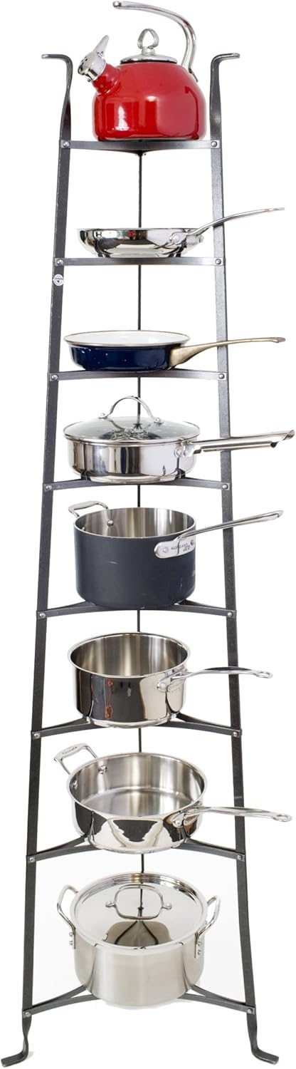 Enanvil 8-Tier Cookware Stand, Free Standing Pot Rack, Hammered Steel ...