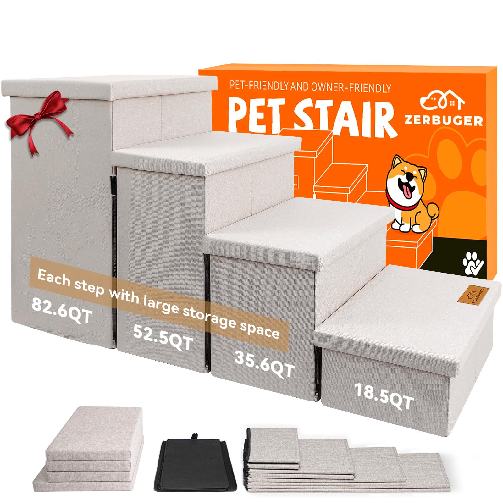 Dog Stairs with Storage 23" H, 4-Step Wider Dog Steps for High Beds ...