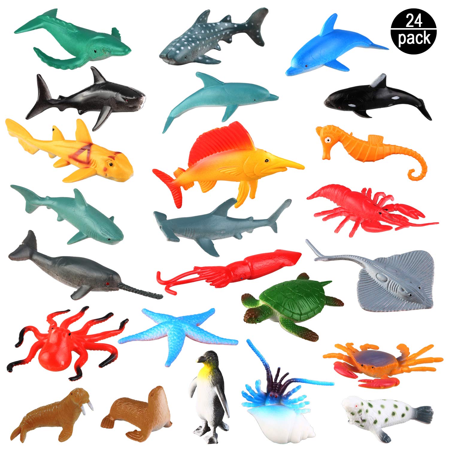 24-Pack Sea Ocean Animal Figures - Realistic Plastic Pool Party Toys ...