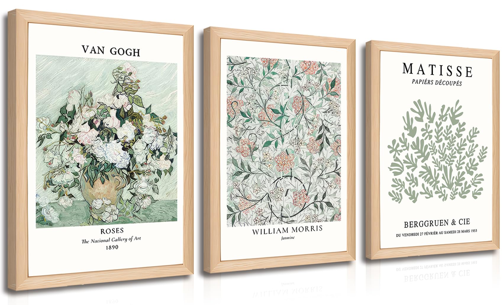 Framed Sage Green Vintage Wall Art Set of 3, Abstract Matisse Canvas ...