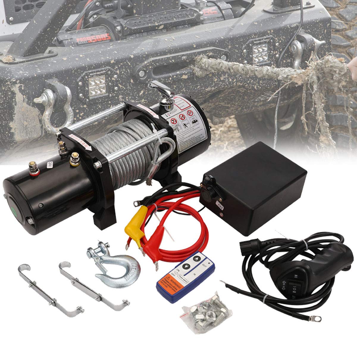 Buy POEO Heavy Duty Electric Winch, 12V/24V, 3000/3500/4000/4500lbs ...