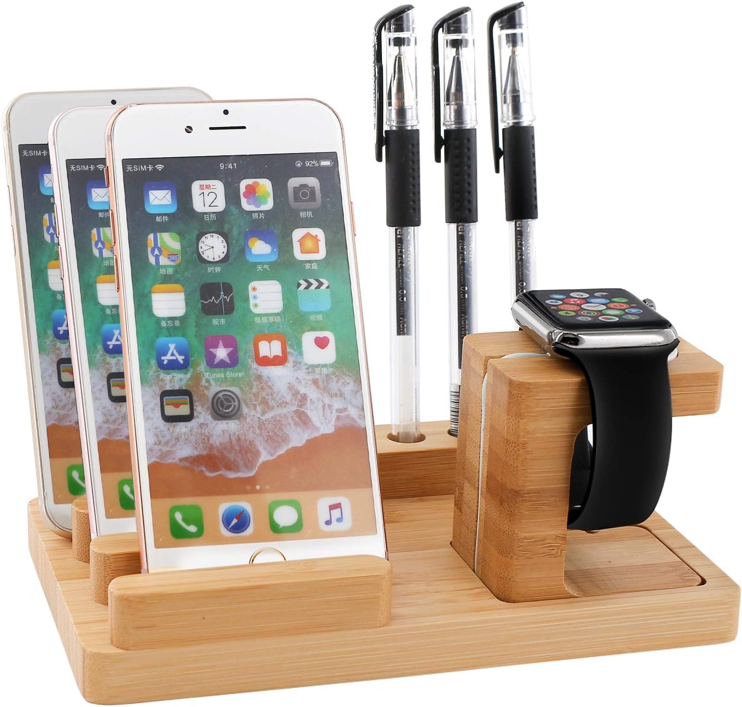 Pezin & Hulin Bamboo Docking Station Compatible with Phone, Tablet ...