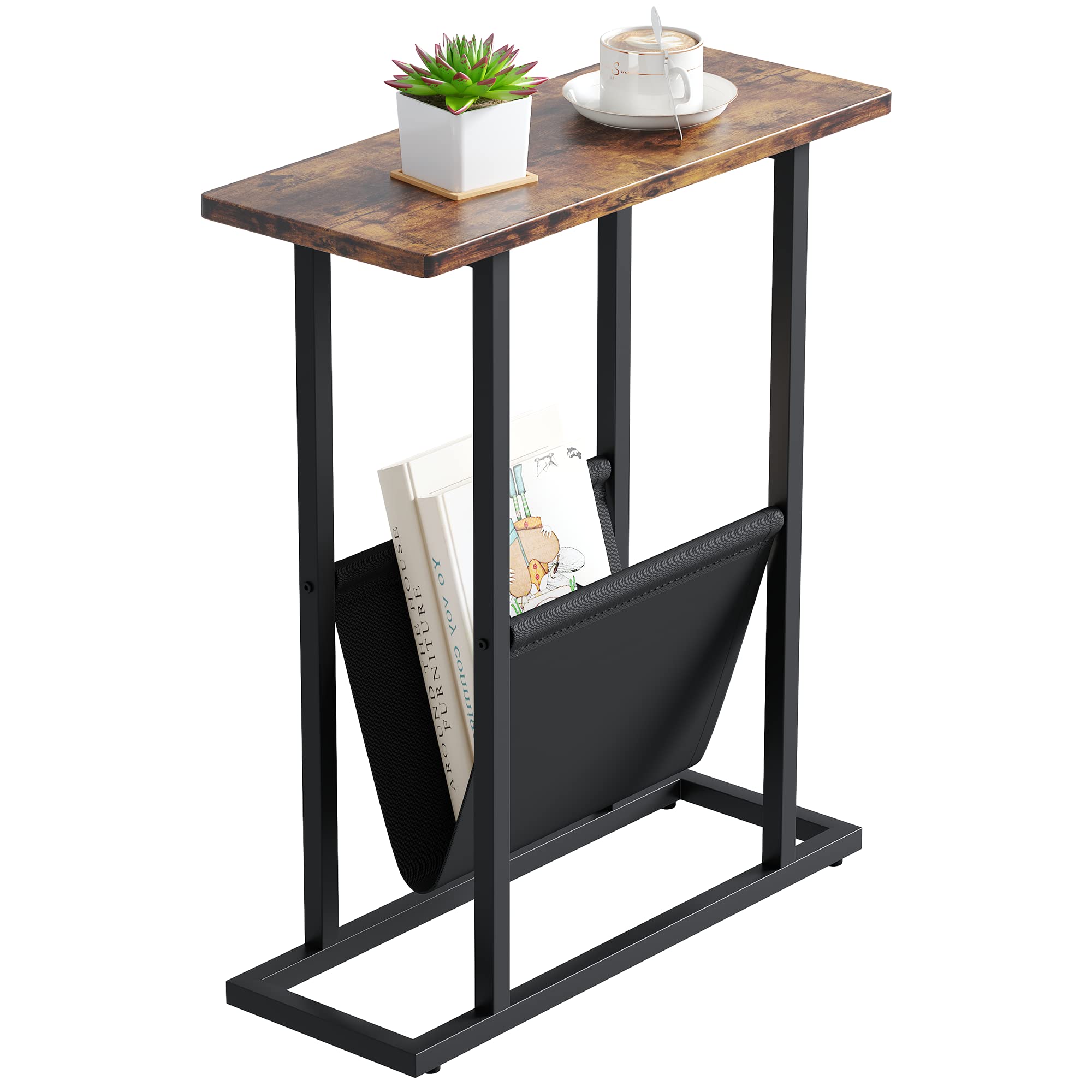 Yusong Small Narrow Side Table for Small Spaces, 17.7" W Slim End Table ...
