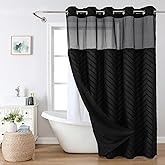 Amazon.com: eachope Extra Long No Hook Tufted Chevron Striped Shower Curtain with Snap-in Fabric ...