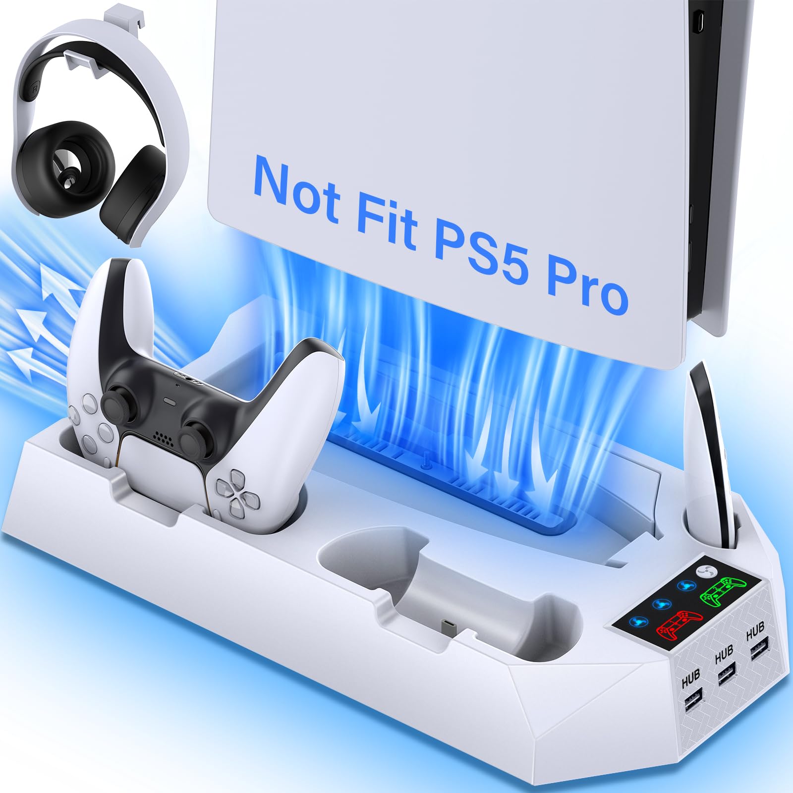 PS5 / PS5 Slim Stand and Cooling Station with Dual Controller Charging ...