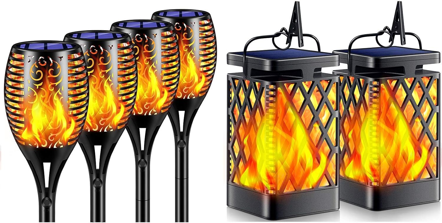 TomCare Solar Lights Outdoor Flickering Flame Decorative Solar Lantern ...
