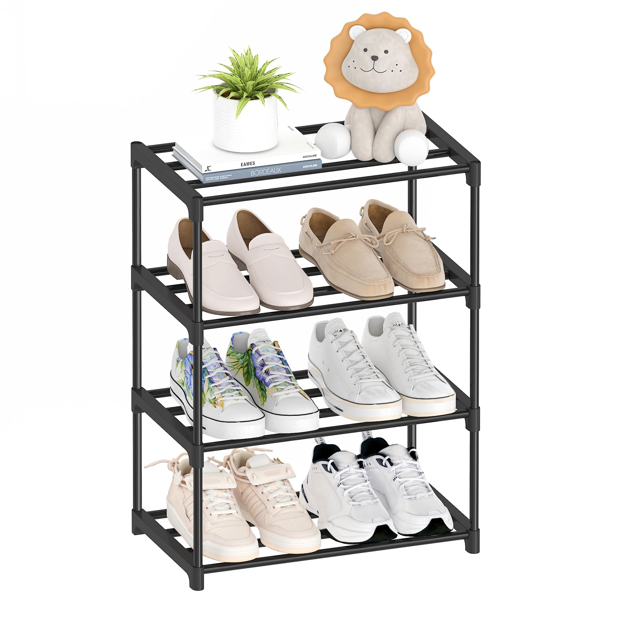 Autonomier 4 Tier Small Shoe Rack, Narrow Stackable Shoe Shelf for Kids ...