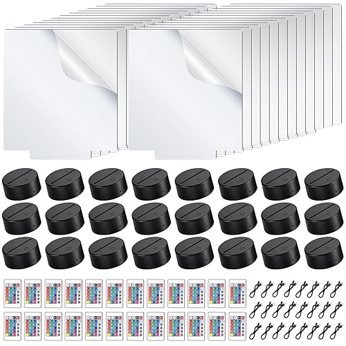 24 Sets 3D Night Led Light Base and Clear Blank Acrylic Sheet with ...