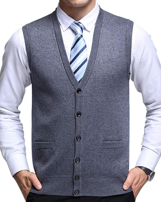 Chaleco de Punto con Cuello en V para Hombre Cárdigan Sin Mangas con Botones: Amazon.es: Ropa y ...
