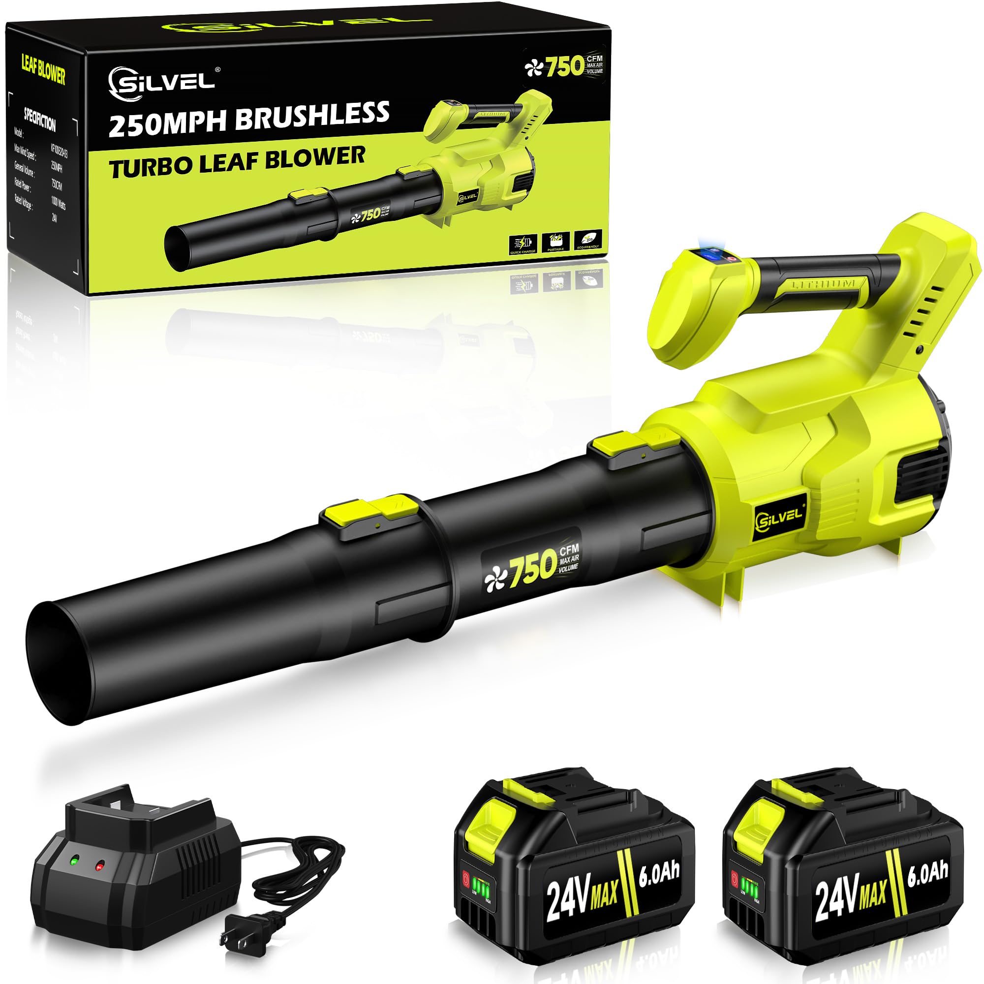 SILVEL Leaf Blower, 750CFM/250MPH High Power Cordless Blower with ...