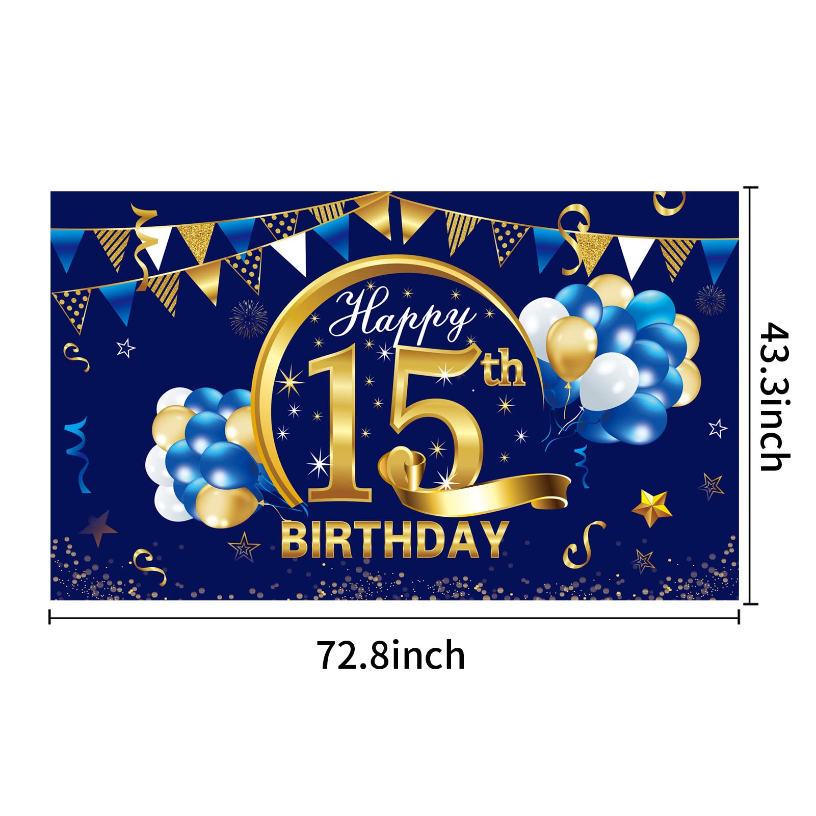 Mua Happy 15th Birthday Banner Decorations for Boy - Blue Gold 15 ...