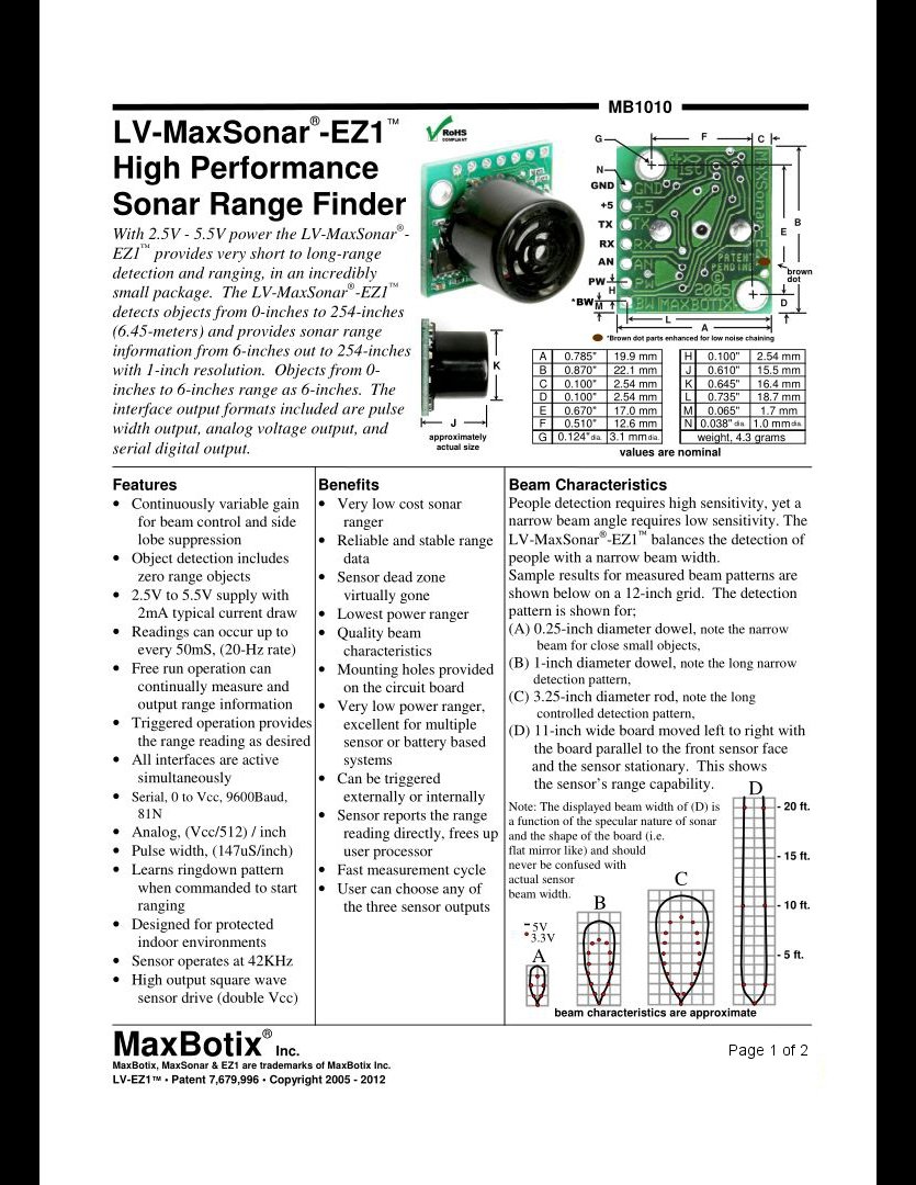 Mua LV-MaxSonar-EZ1 Ultrasonic Range Finder trên Amazon Mỹ chính hãng 2024 | Fado