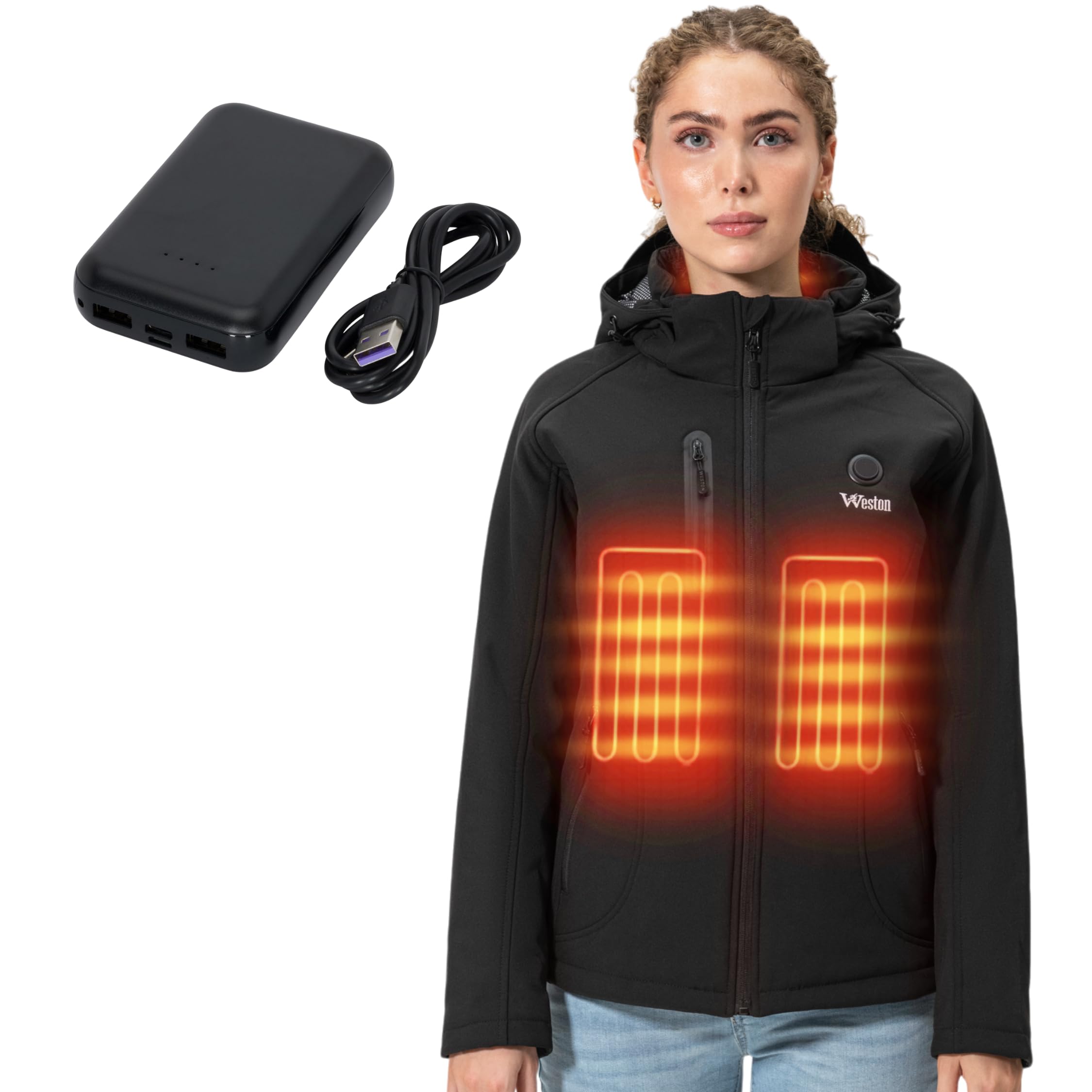 WESTON Women's Heated Coat, 4-Zone Electric Heated Jacket, 7.4V, 4800 ...