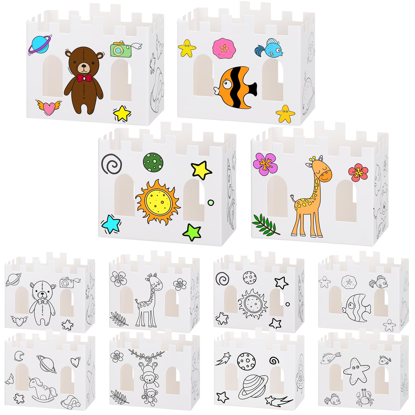 Mooliwe 20 Pieces Castle Favor Boxes Castle DIY Color Your Own Candy ...