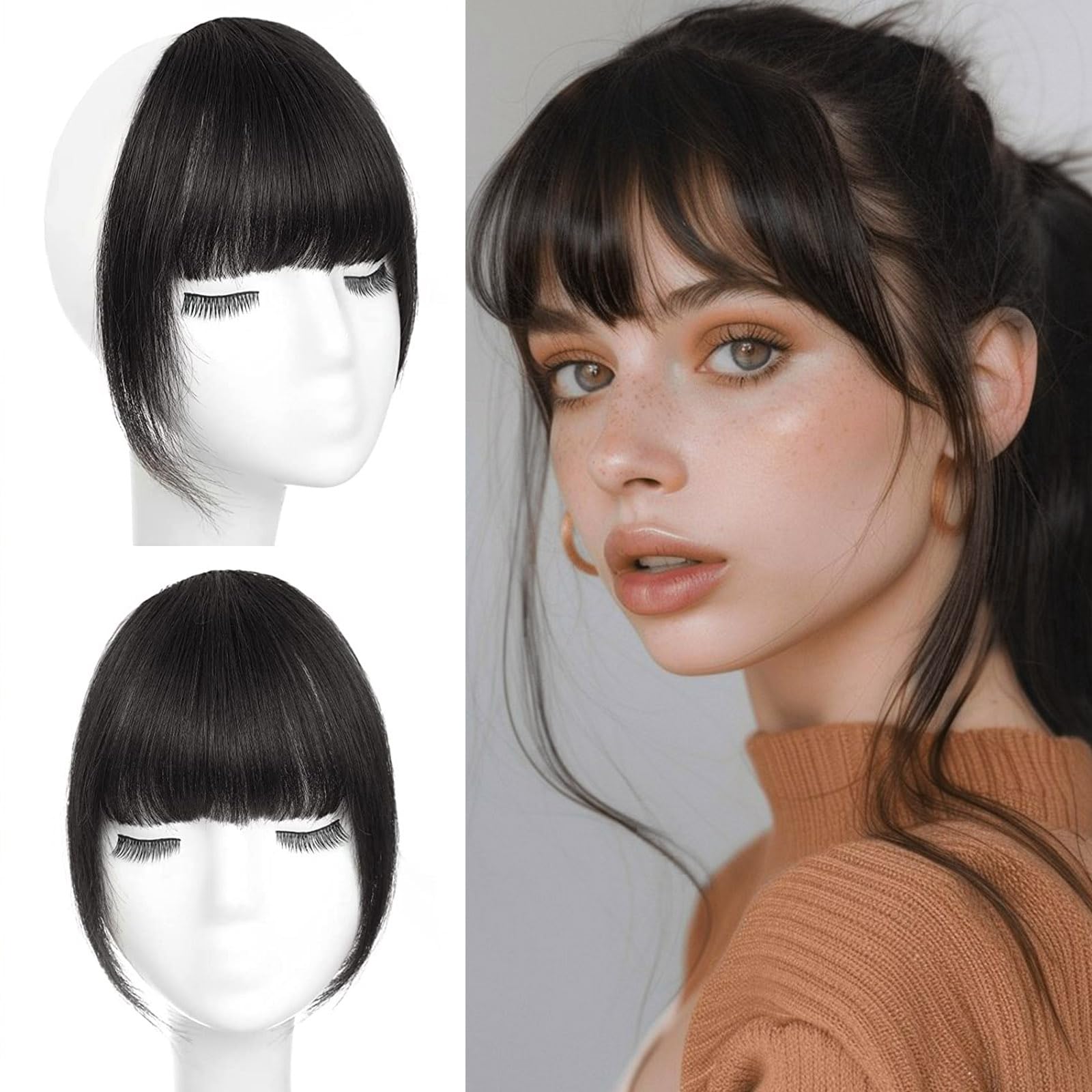 BOGSEA Clip in Bangs 100% Human Hair Bangs with Temples Bangs ...