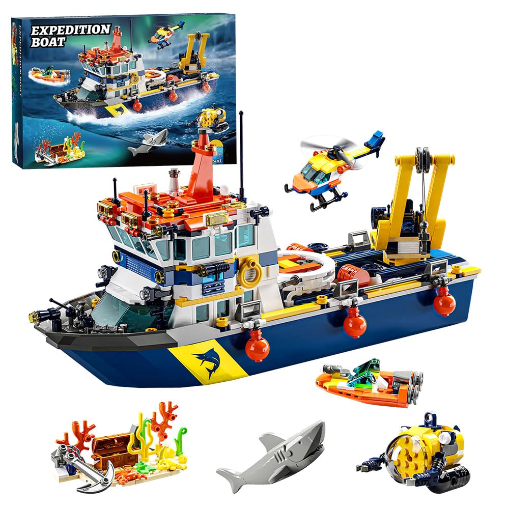 RiceBlock City Scientific Research Ship Building Blocks Sets, Ocean Exploration Team Building ...