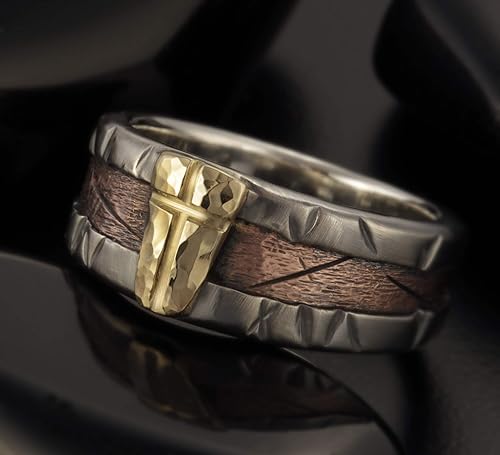 Amazon.com: Mens cross ring, 14K Gold Silver & Copper Cross Mens ring ...