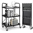 Goplus Folding Utility Cart, 3-Tier Rolling Tool Cart with Universal ...