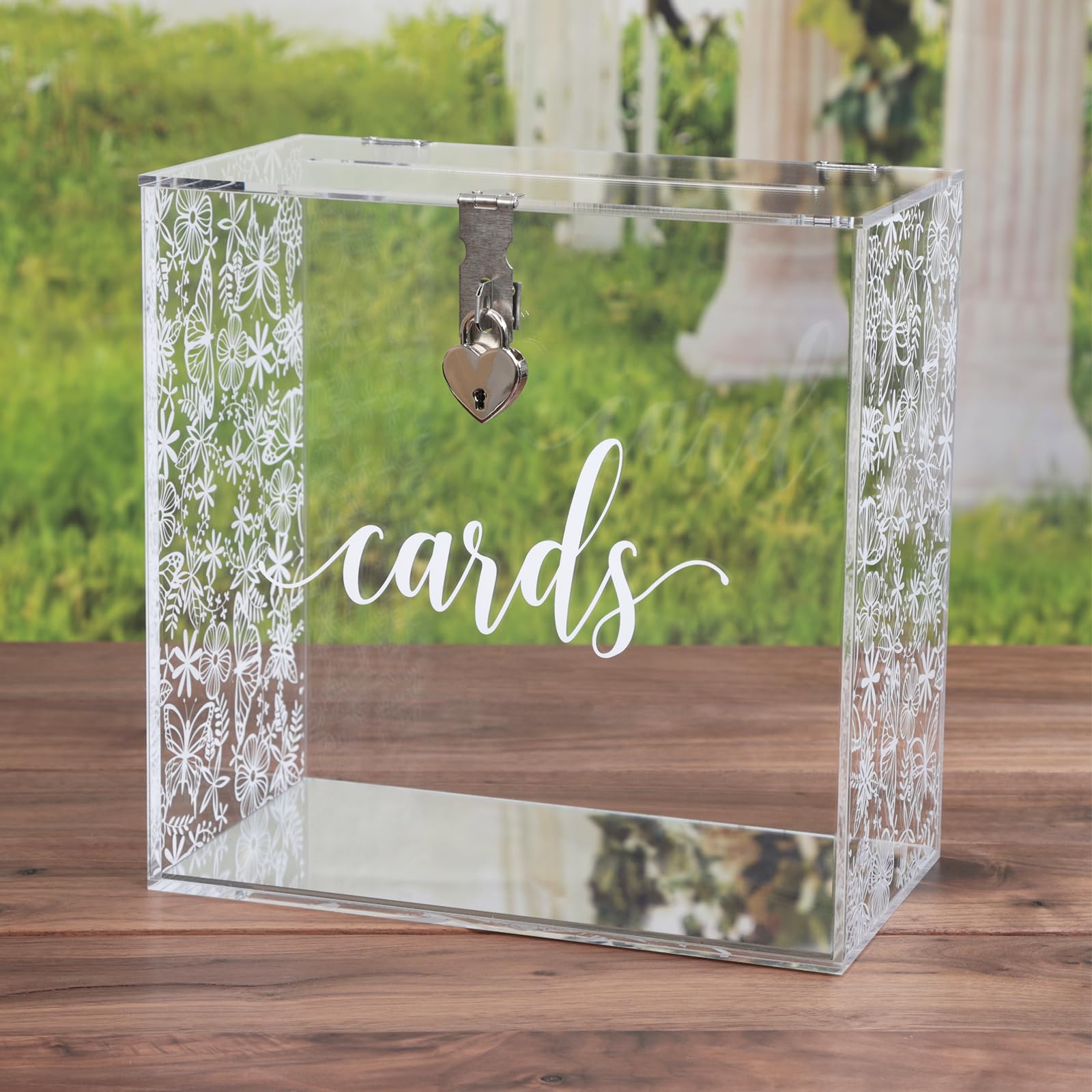 UNIQOOO Clear Acrylic Card Box w/Lock, Thick Silver Wedding Box w/Slot ...