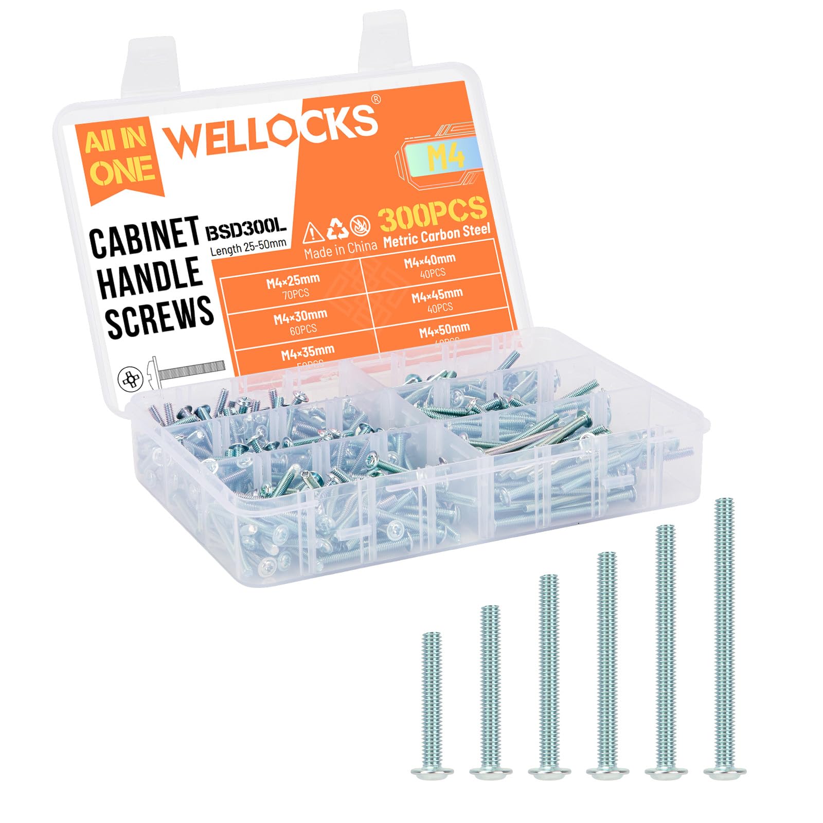 WELLOCKS Cabinet Pulls Knobs Screws M4 25-50mm 300 PCS Assortment Blue ...