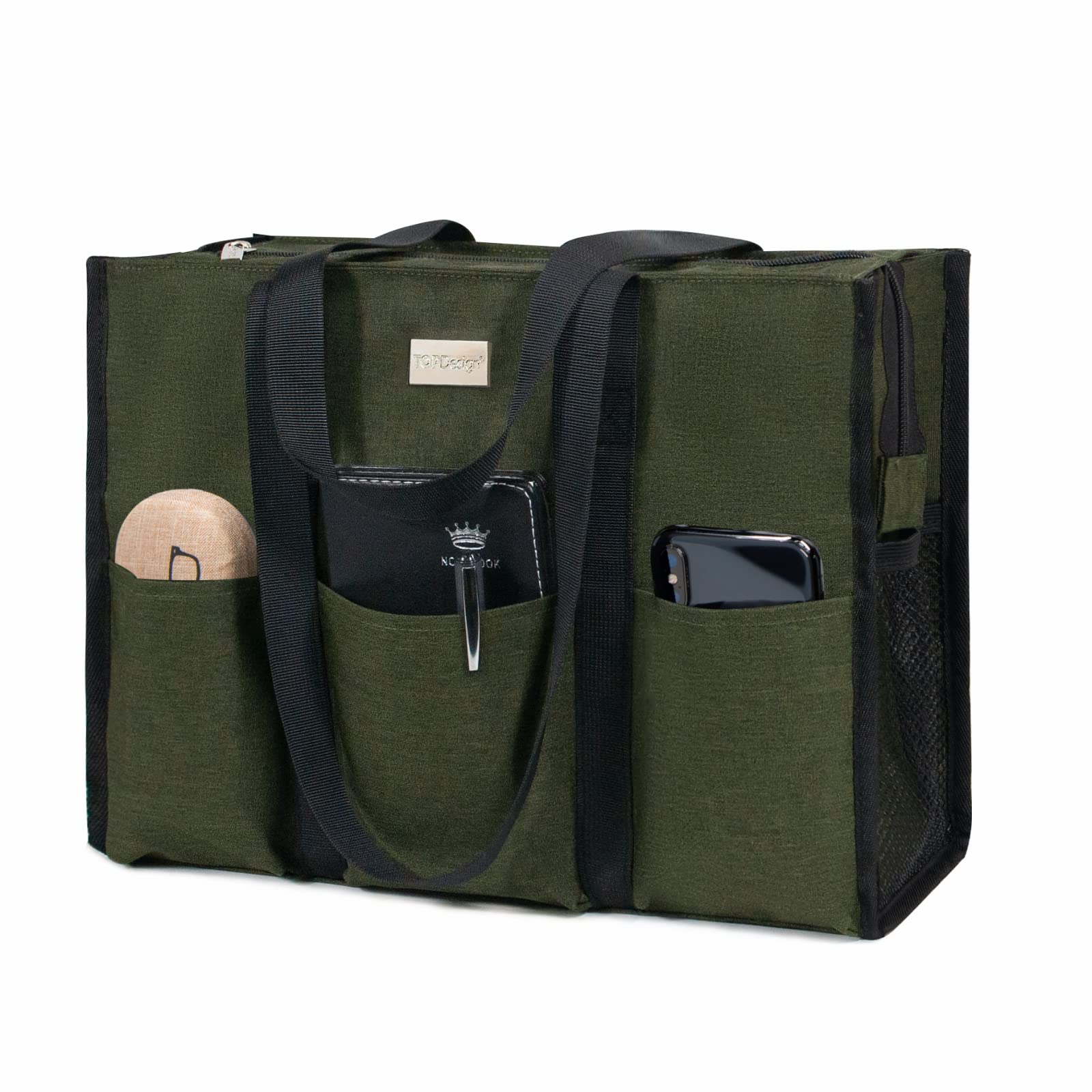 TOPDesign Utility Water Resistant Tote Bag with 13 Exterior & Interior ...