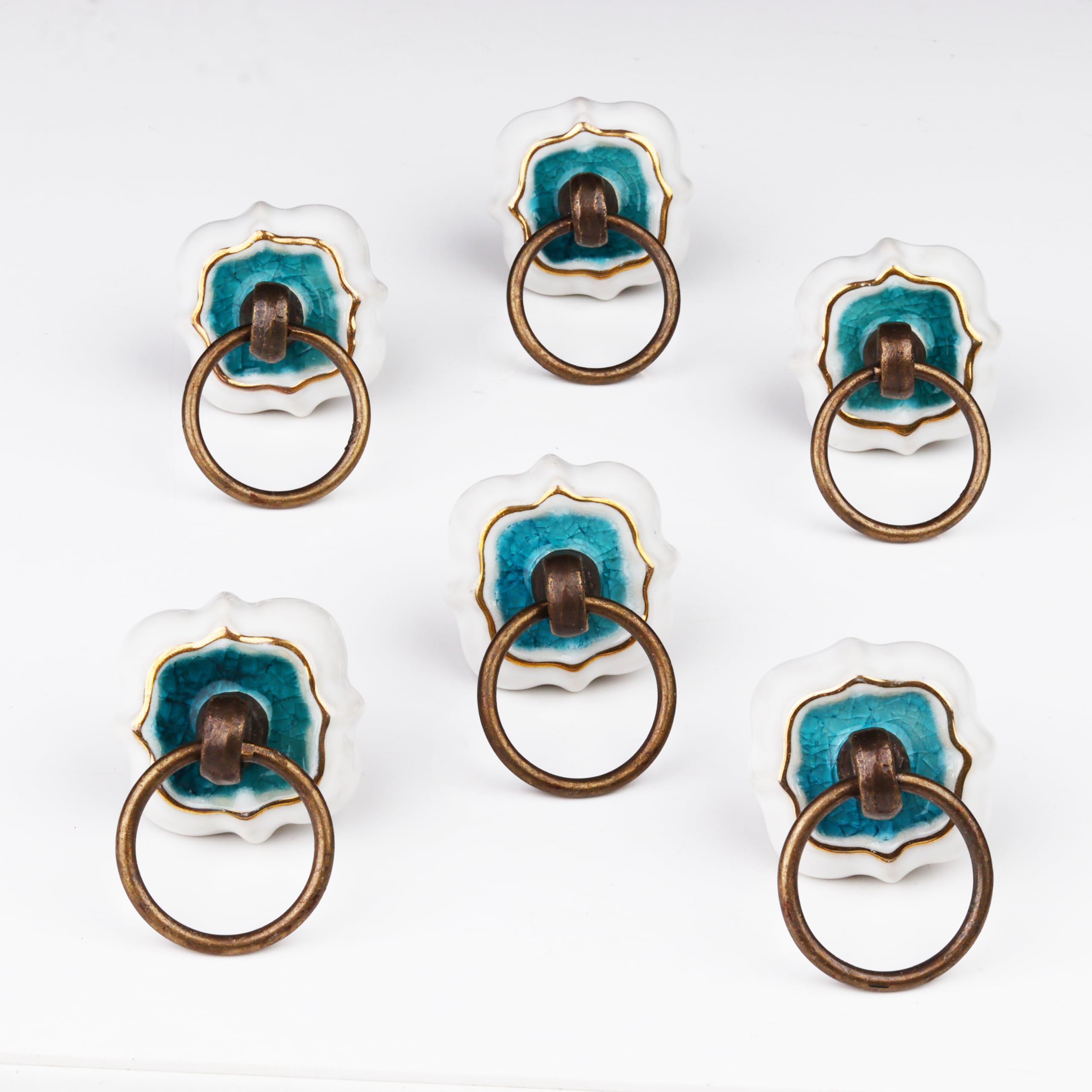 Indian Shelf 6 Pack Decorative Knobs Ring Drawer Pulls Round Sea Green ...