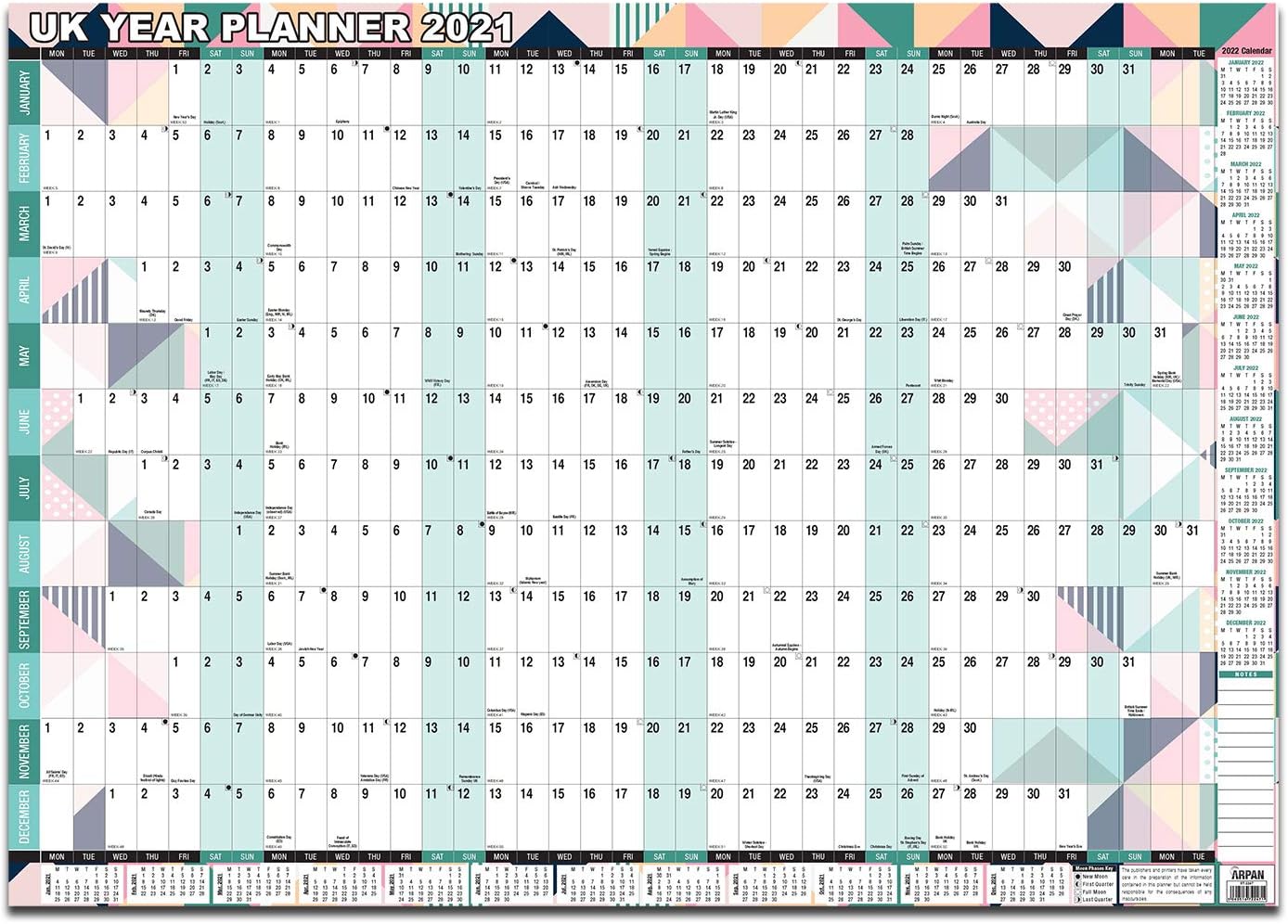 2021 UK unmounted Year View Wall Home,Office Planner Laminated Multi ...