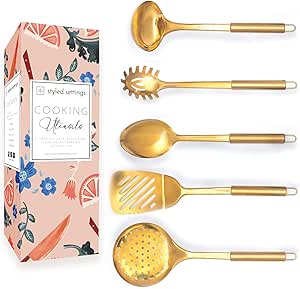 Amazon.com: Brass/Gold Cooking Utensils Set for Modern Cooking and ...