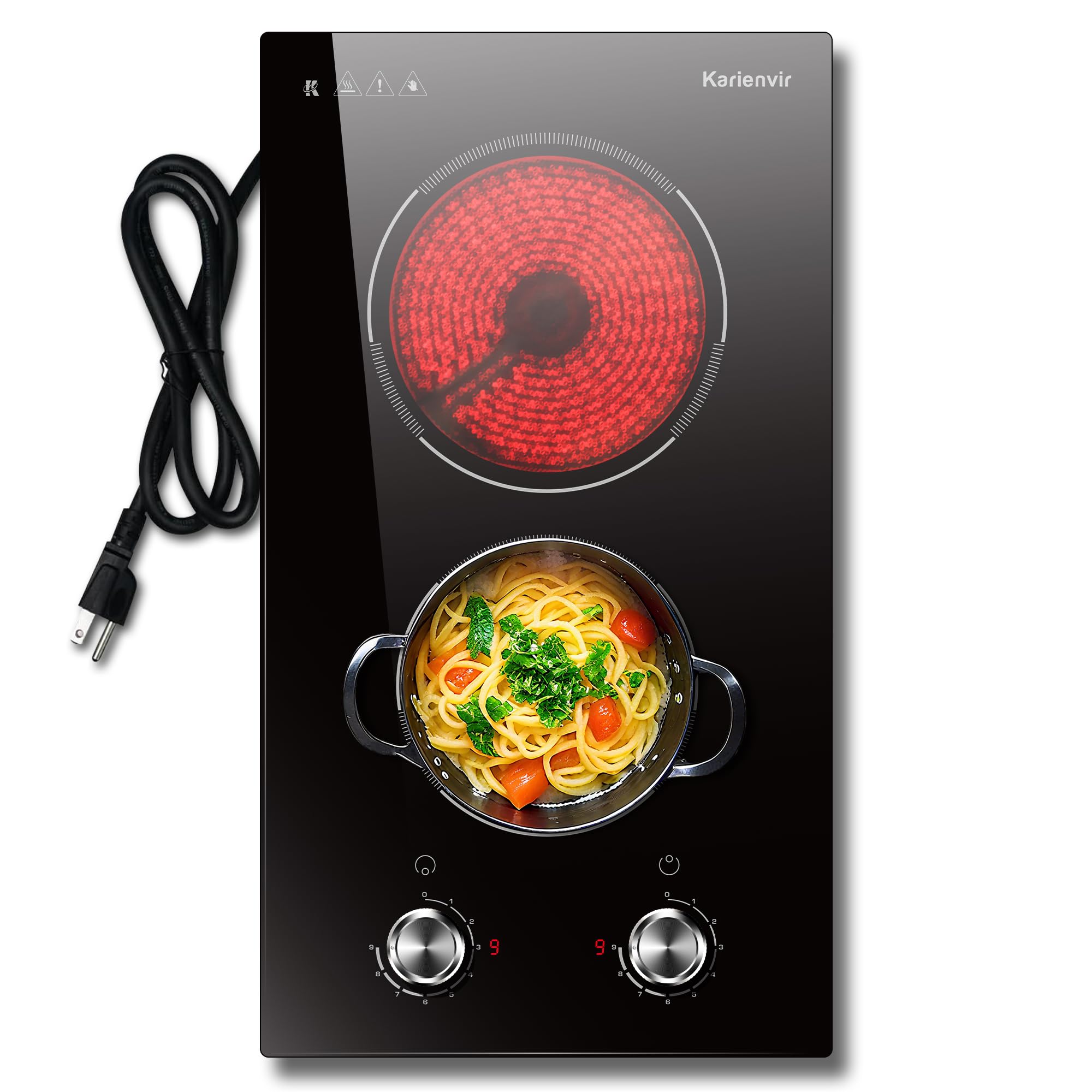 Electric Cooktop 2 Burner, 110V Electric Stove Plug in, 2000W Cooktop ...