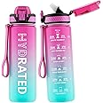 Amazon.com: QLUR Water Bottle with Straw, 27oz Motivational Water Bottles with Time Marker to ...