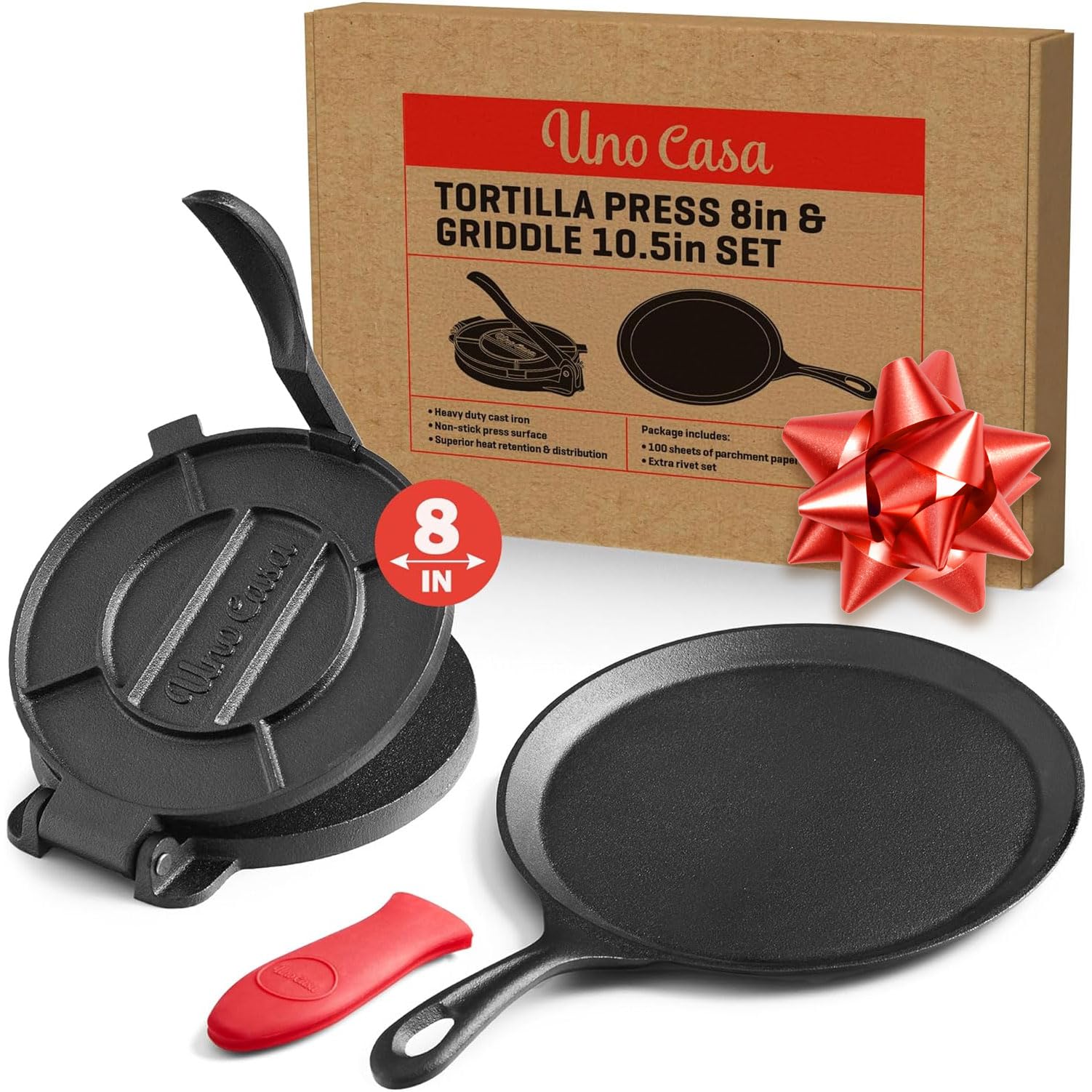 Uno Casa Cast Iron Tortilla Press 8 Inch with Cast Iron Comal Pan ...