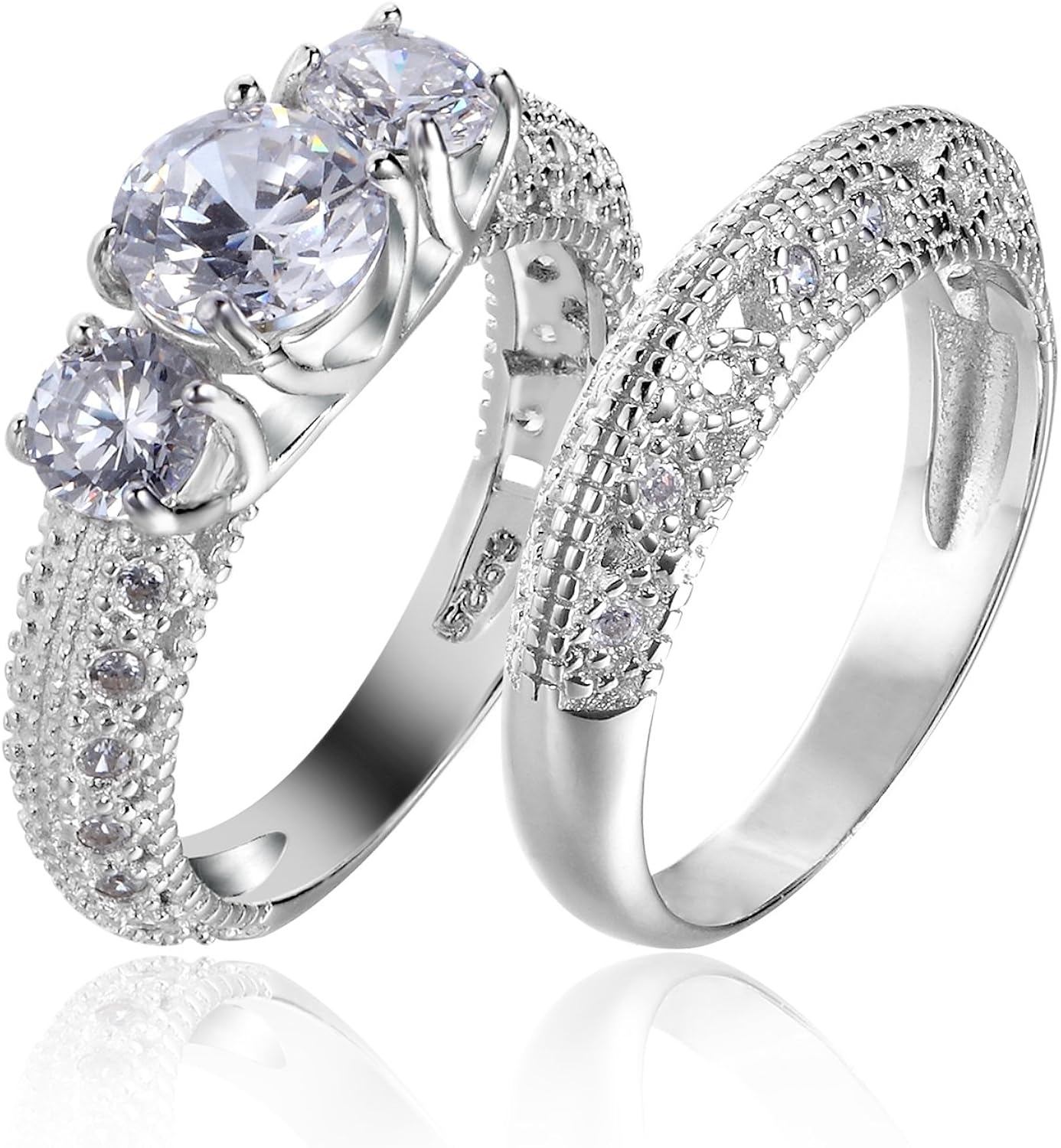 Amazon.com: HSG Women¡¯s Solid Sterling Sliver 925 Engagement Ring ...