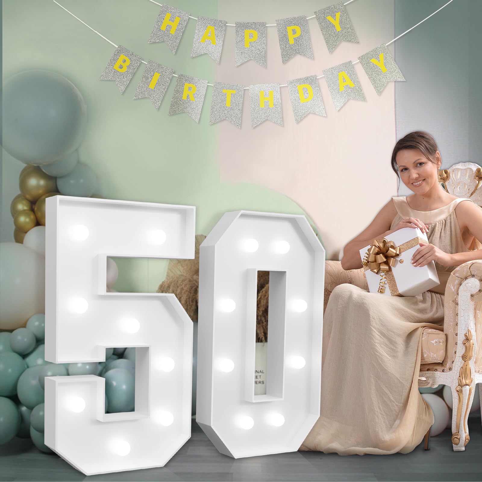 imprsv Marquee Numbers Large 50th-Birthday Decorations: 3ft Light Up ...