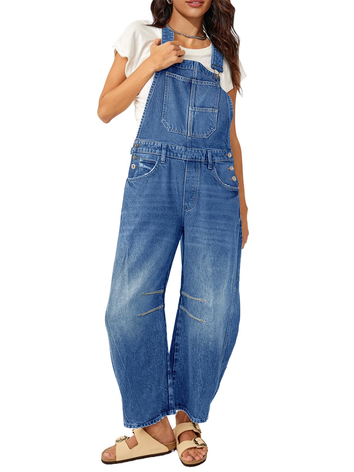MAOECO Barrel Overalls Denim Jumpsuits for Women Casual Loose Baggy ...