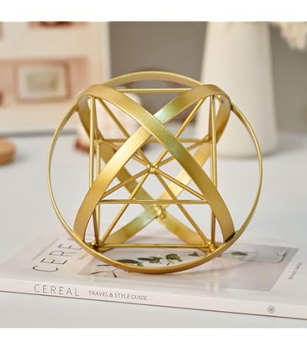 6 Inch Metal Decorative Balls Cream Metal Band Sphere, 6 Inches