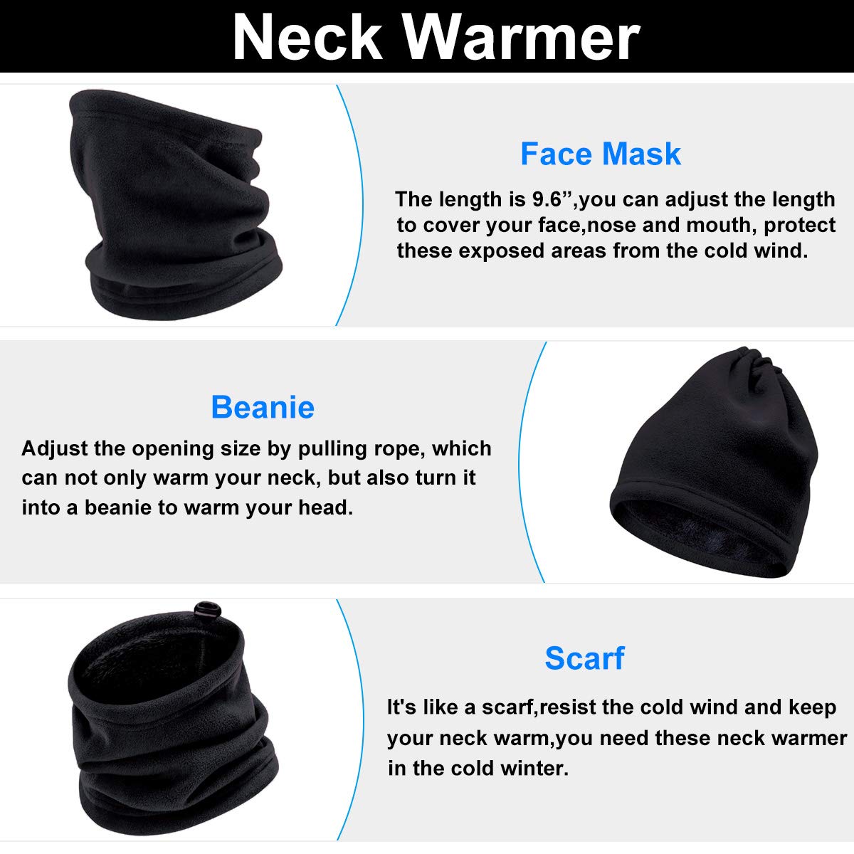 MUCUBAL Winter Neck Warmer Unisex Thermal Fleece Neck Gaiter Tube ...