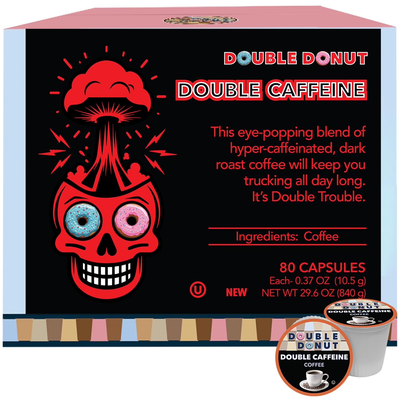 Double Donut High Caffeine Coffee Pods, Extra Strong Double Caffeine ...